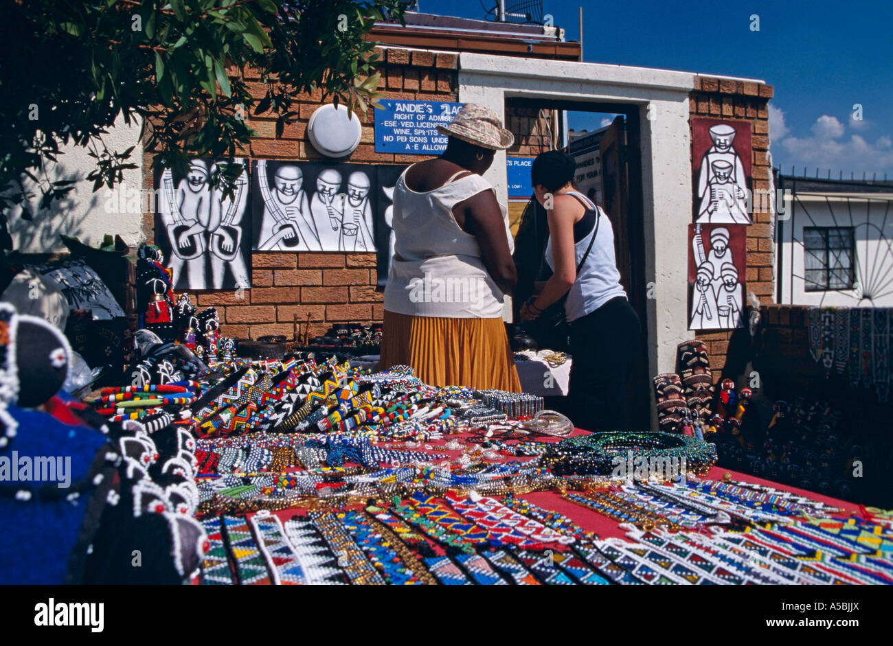 Souvenir shop outside tourist restaurant, Soweto, South Africa Stock ...
