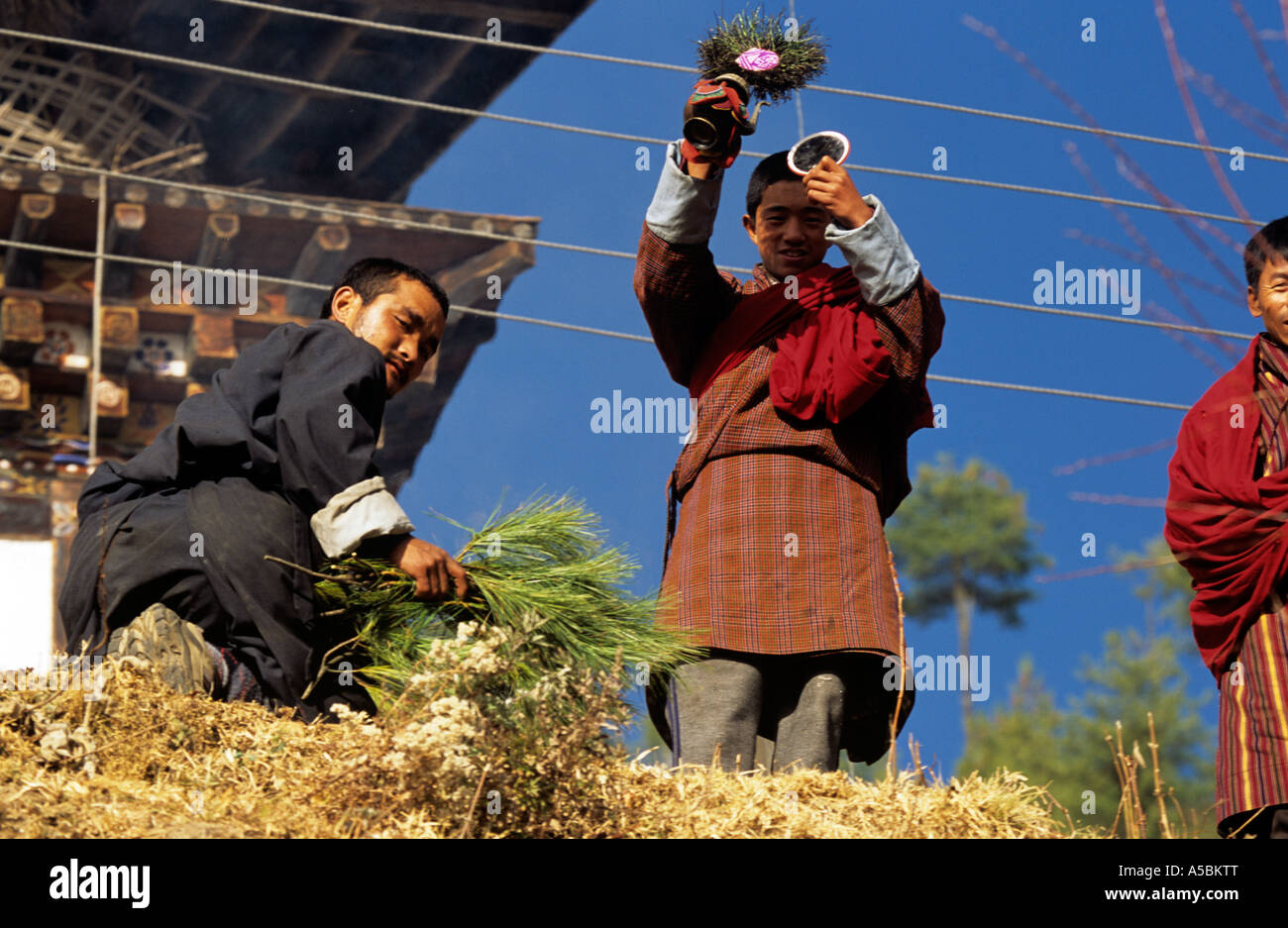 Bhutanese men performing ritual, Bhutan Stock Photo - Alamy