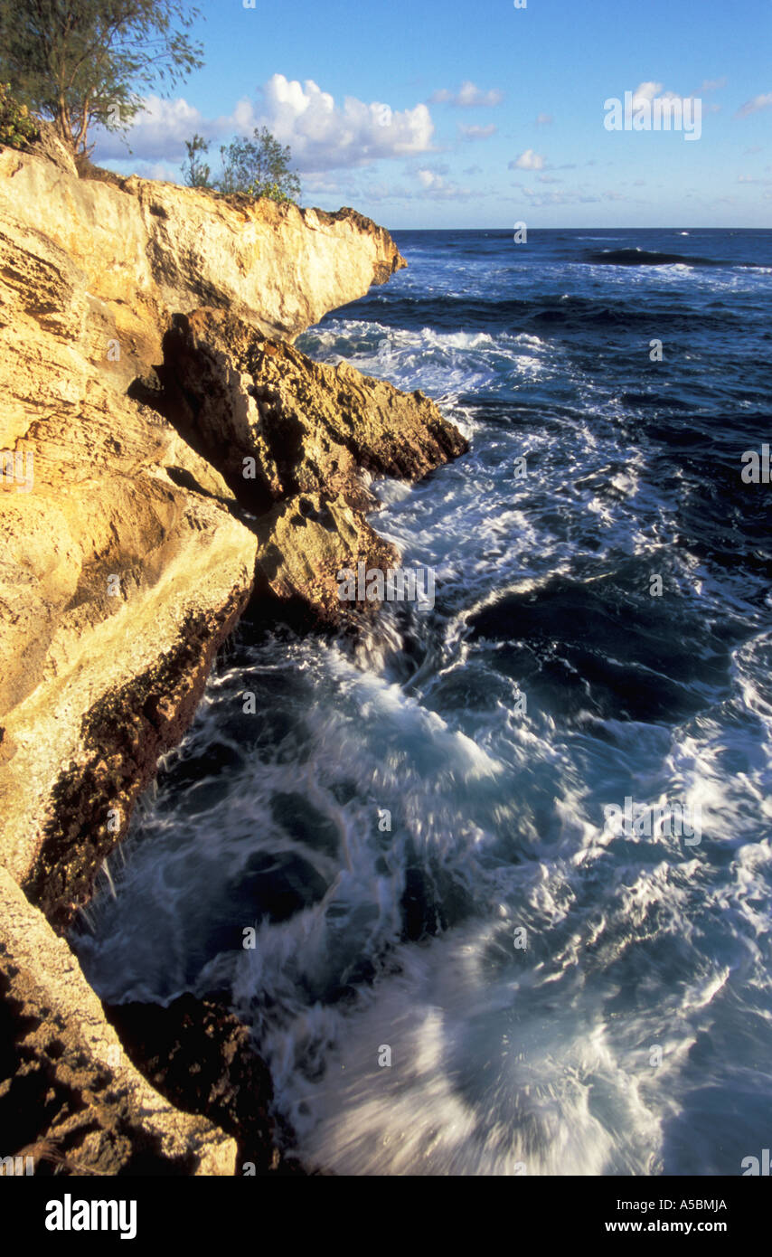 Sea washing under rugged rock overhang Kauai Hawaii Stock Photo - Alamy