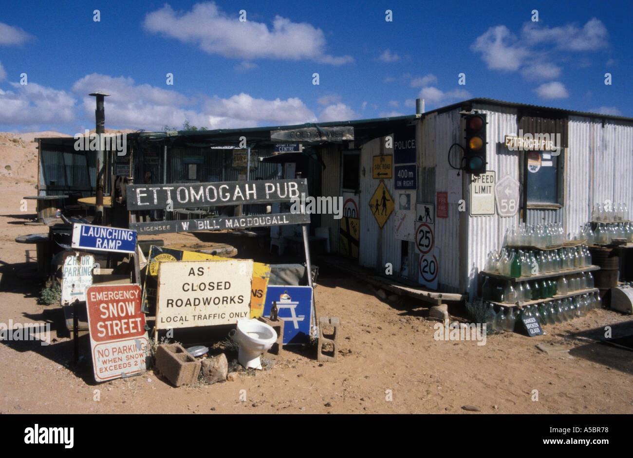 South Australia remote Outback opal miners pub with signs at White Dam ...