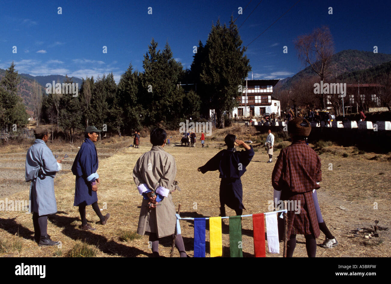 Men playing traditional game of darts, khuru, Bhutan Stock Photo - Alamy