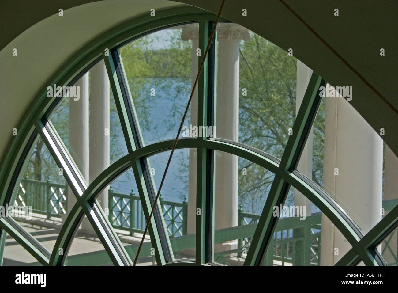 Arched window of the Como Park Lakeside Pavilion over looking Lake Como ...