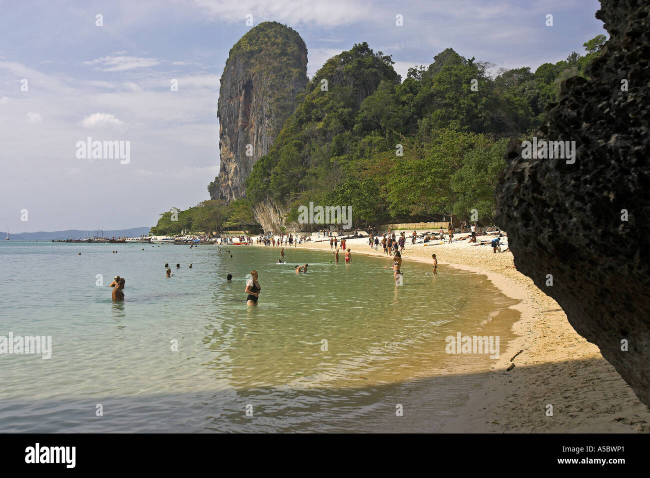Hat Phra Nang beach from the Princess Cave Railay near Krabi Thailand ...