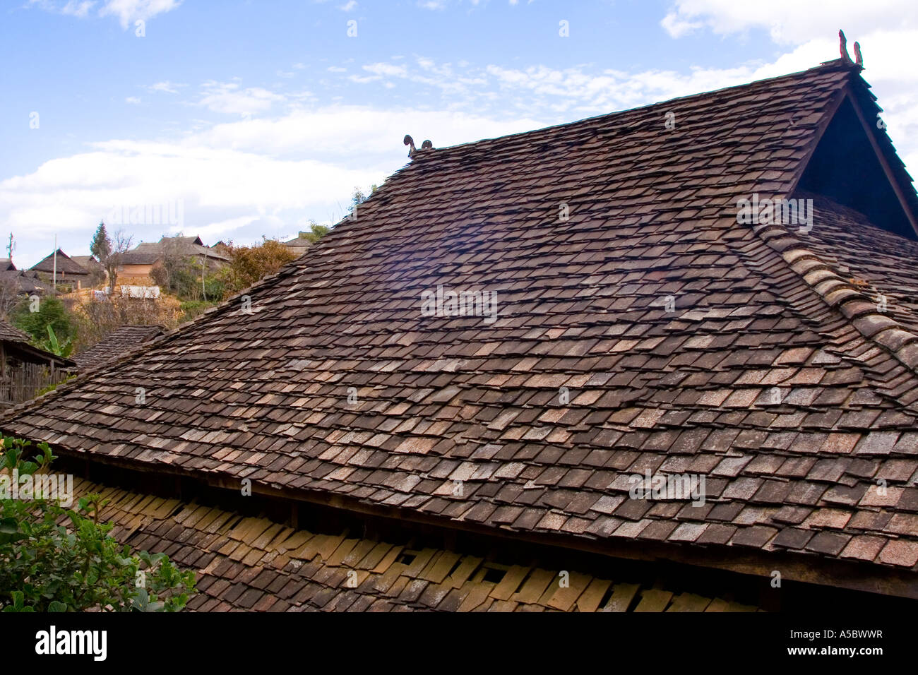 Smoke Passing through Shingles Traditional Akha Wooden Houses near ...