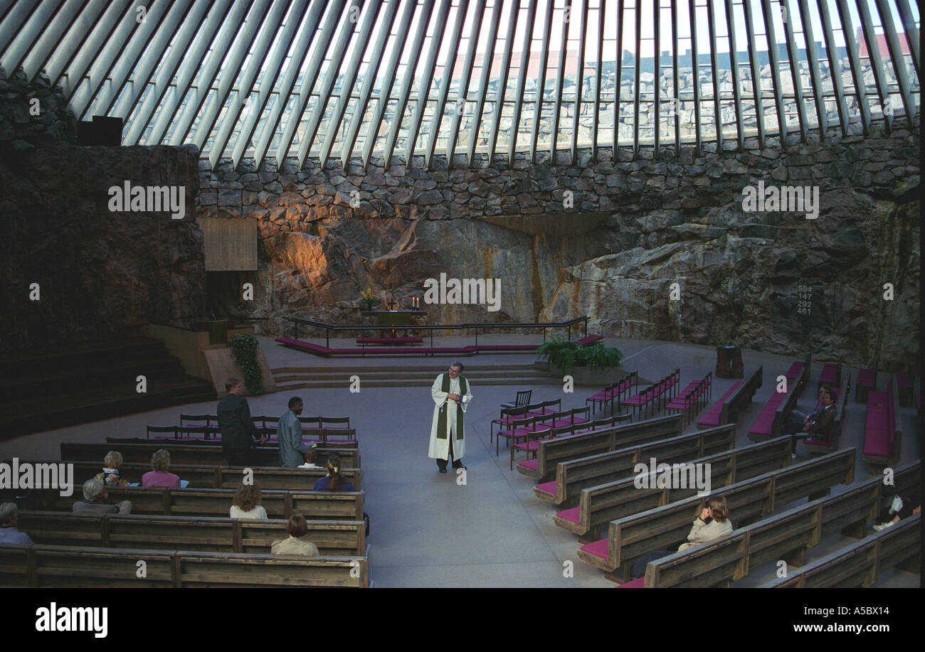 Interior of the Temppeliaukio Church (Temple in the Rock) in Helsinki ...