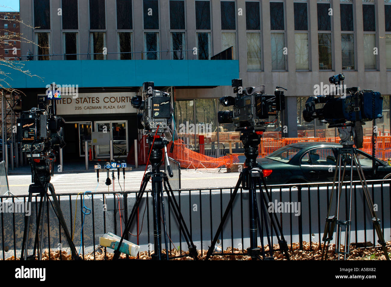 Television cameras are set up in front of the U S Courthouse in ...