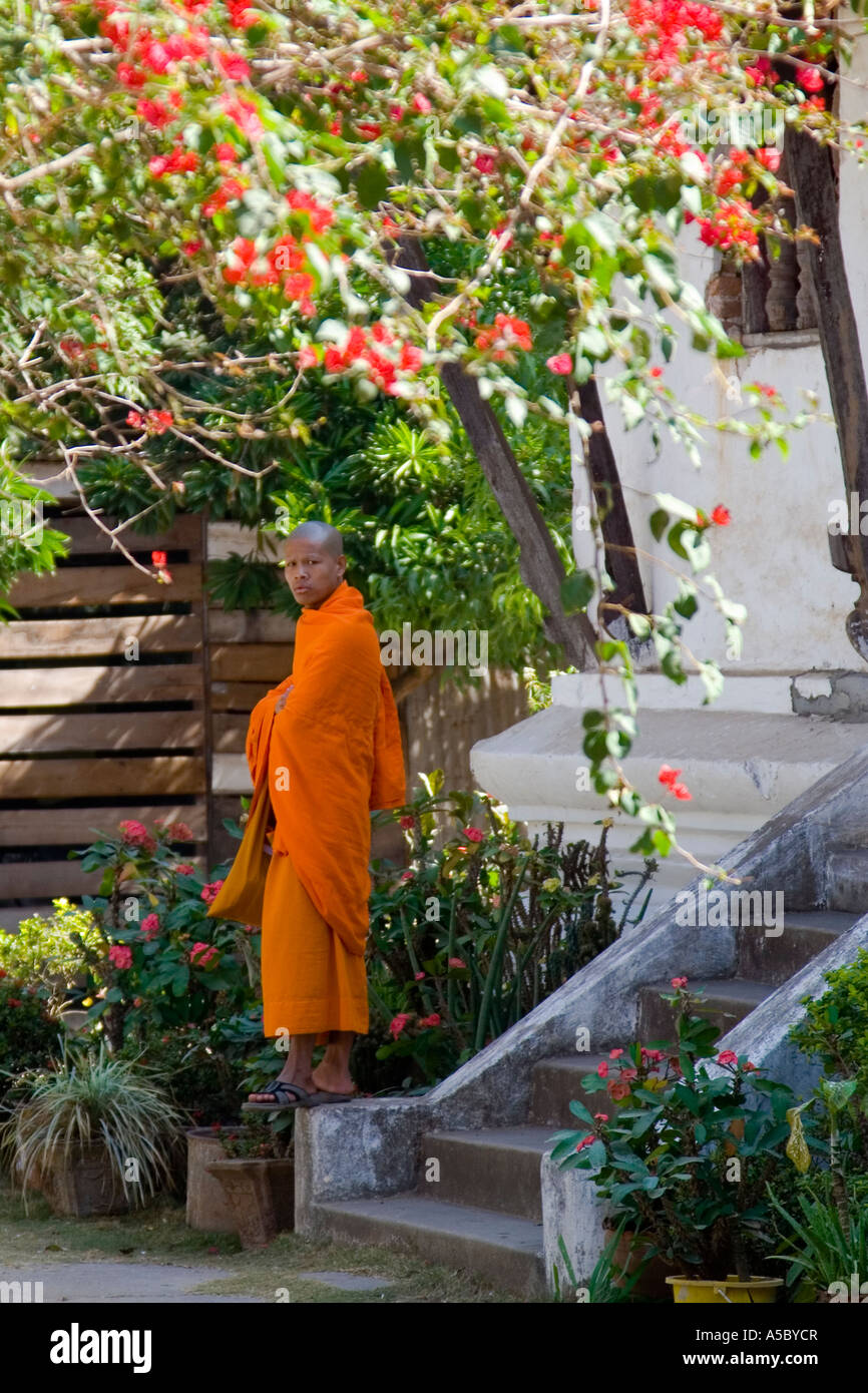 Monk Outside Wat Khili Luang Prabang Laos Stock Photo - Alamy
