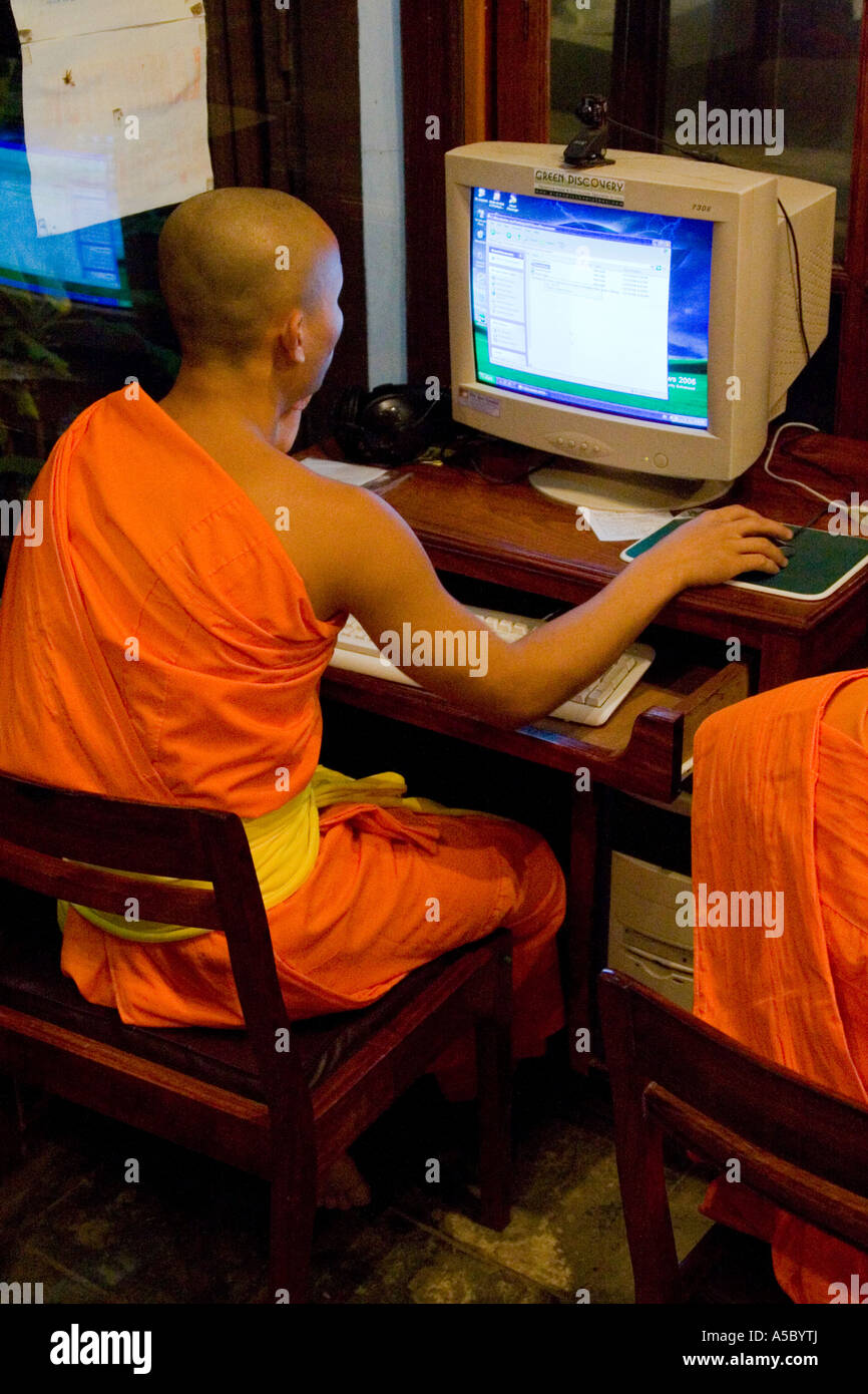 Monk Using email in an Internet Cafe Luang Prabang Laos Stock Photo - Alamy