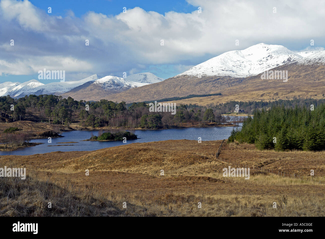 A cold winter view of Loch Tulla Forest Lodge Black Mount Highland ...