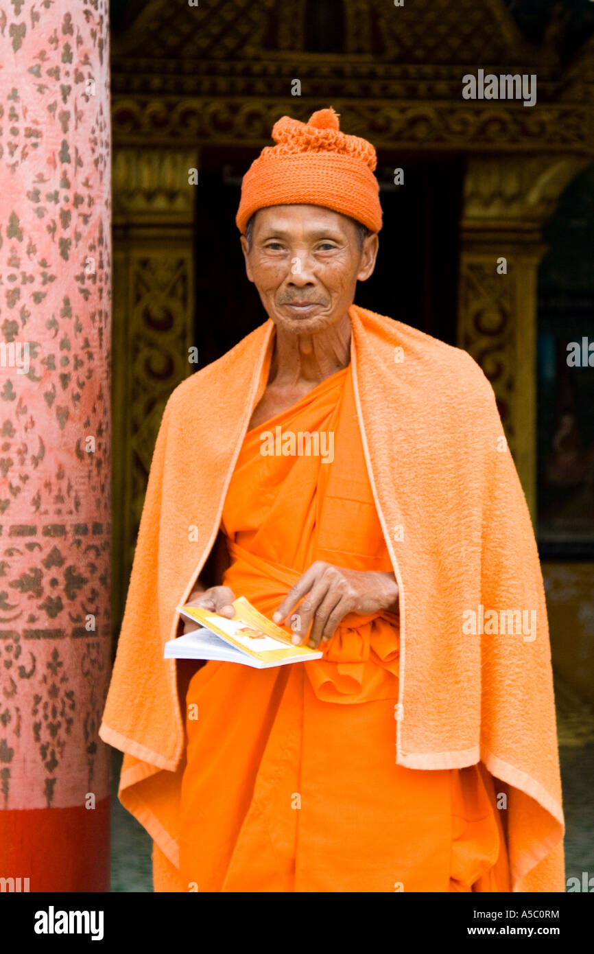 Old Monk with a Book Small Temple Outside Luang Prabang Laos Stock ...