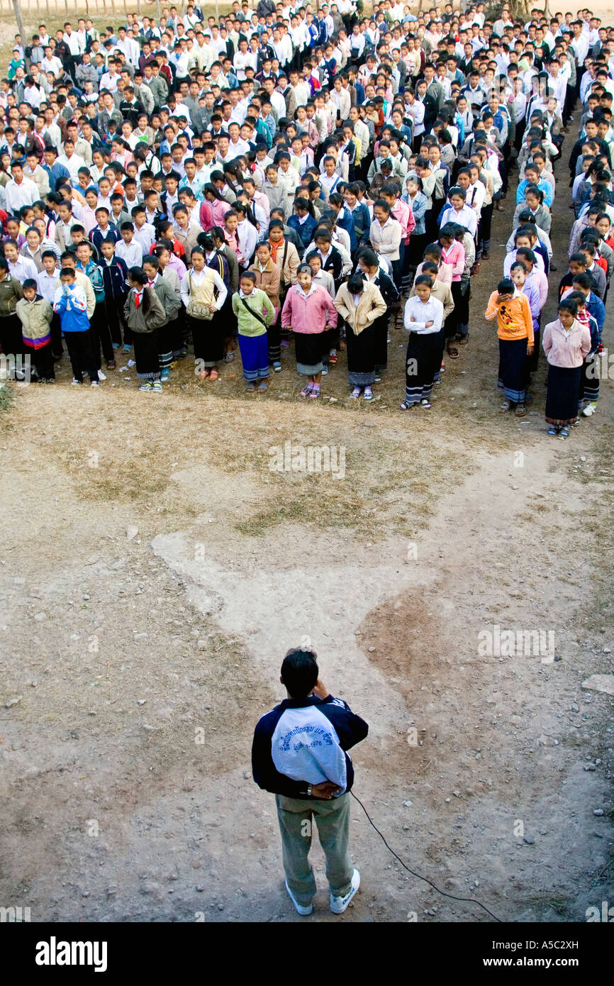 Speaker in front of Outdoor School Assembly Hongsa Laos Stock Photo - Alamy