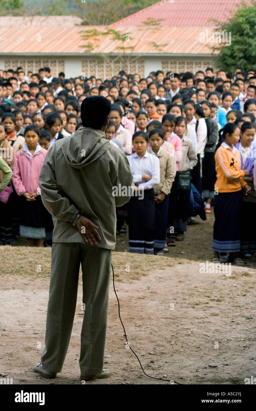 Speaker in front of Outdoor Assembly Hongsa Laos Stock Photo - Alamy