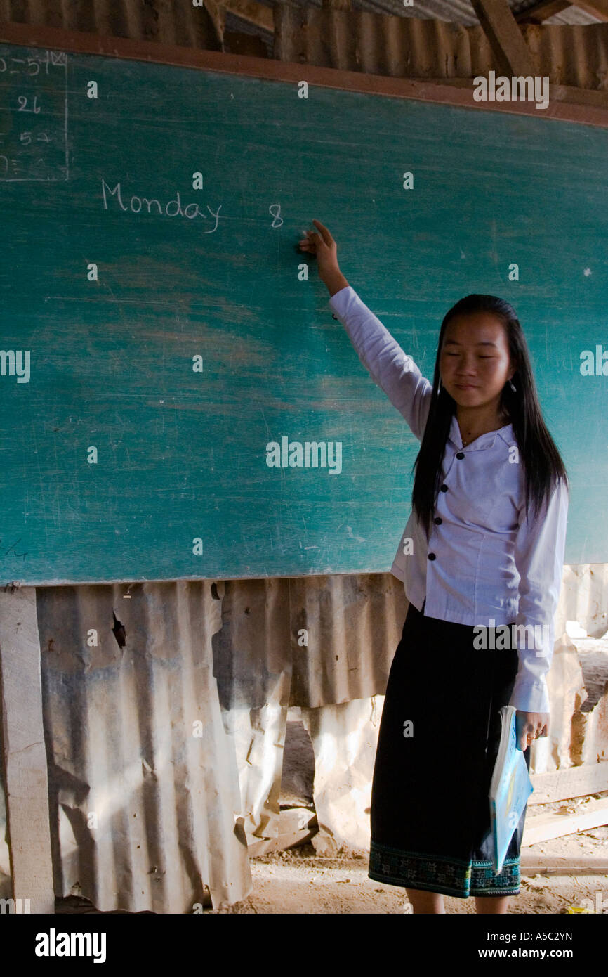 Young Woman Teacher Writing on the Chalkboard Hongsa Laos Stock Photo ...