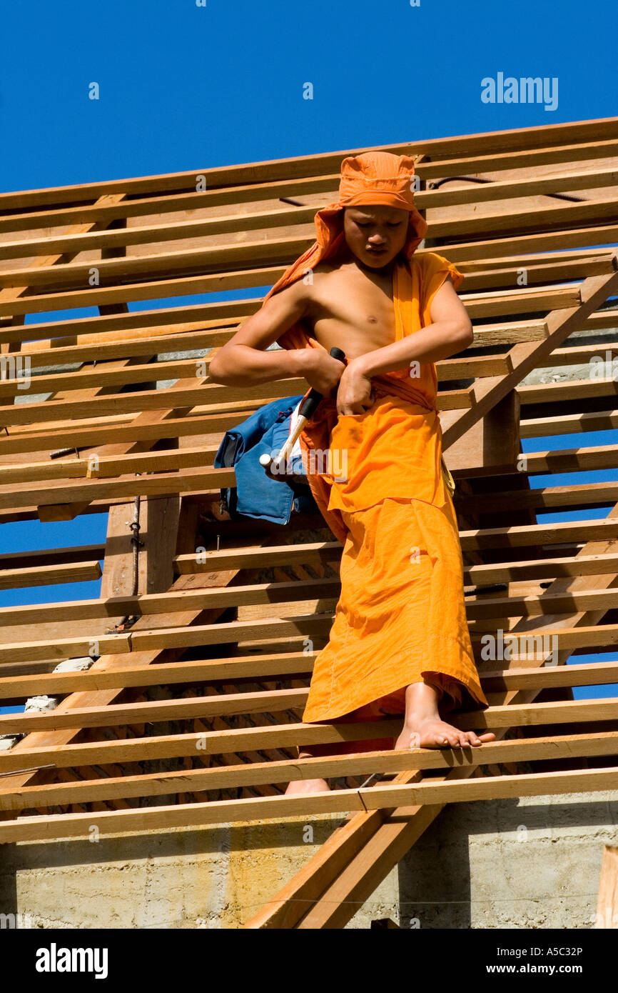 Novice Monk Helping Build a Temple Building Wat Simungkhun Hongsa Laos ...