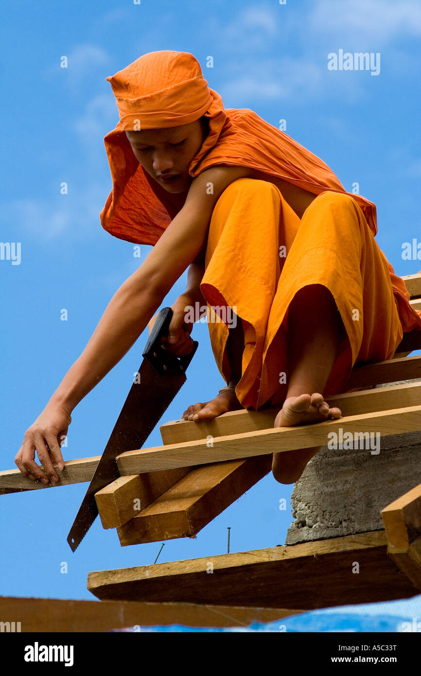 Novice Monk Helping Build a Temple Building Wat Simungkhun Hongsa Laos ...