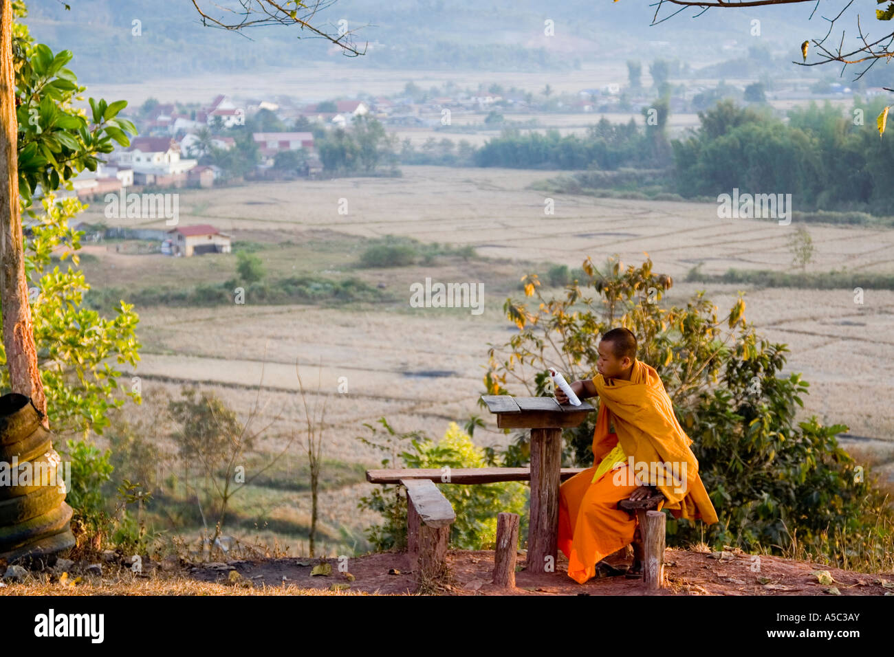 Novice Monk Reading a Book at Phu That Stupa Udumxai or Muang Xai Laos ...