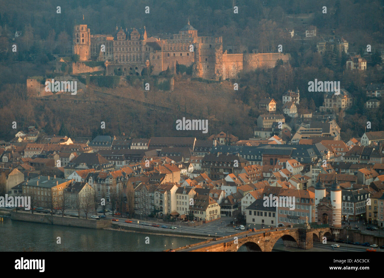 Heidelberg, Blick vom Philosophenweg auf das Schloß und die Altstadt ...