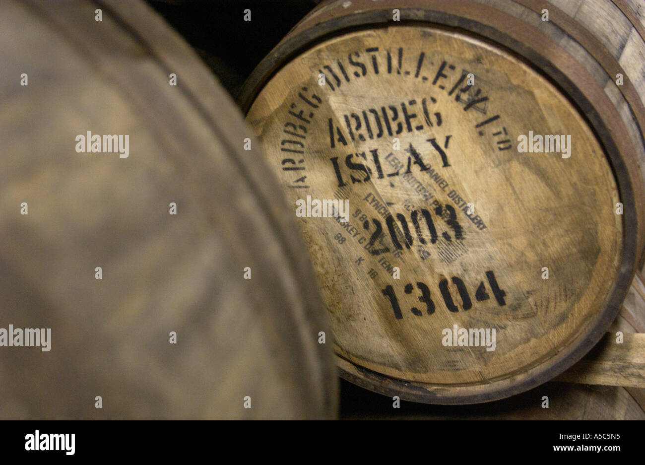 Ardbeg barrels maturing in the bond warehouse Ardbeg on Islay Scotland ...
