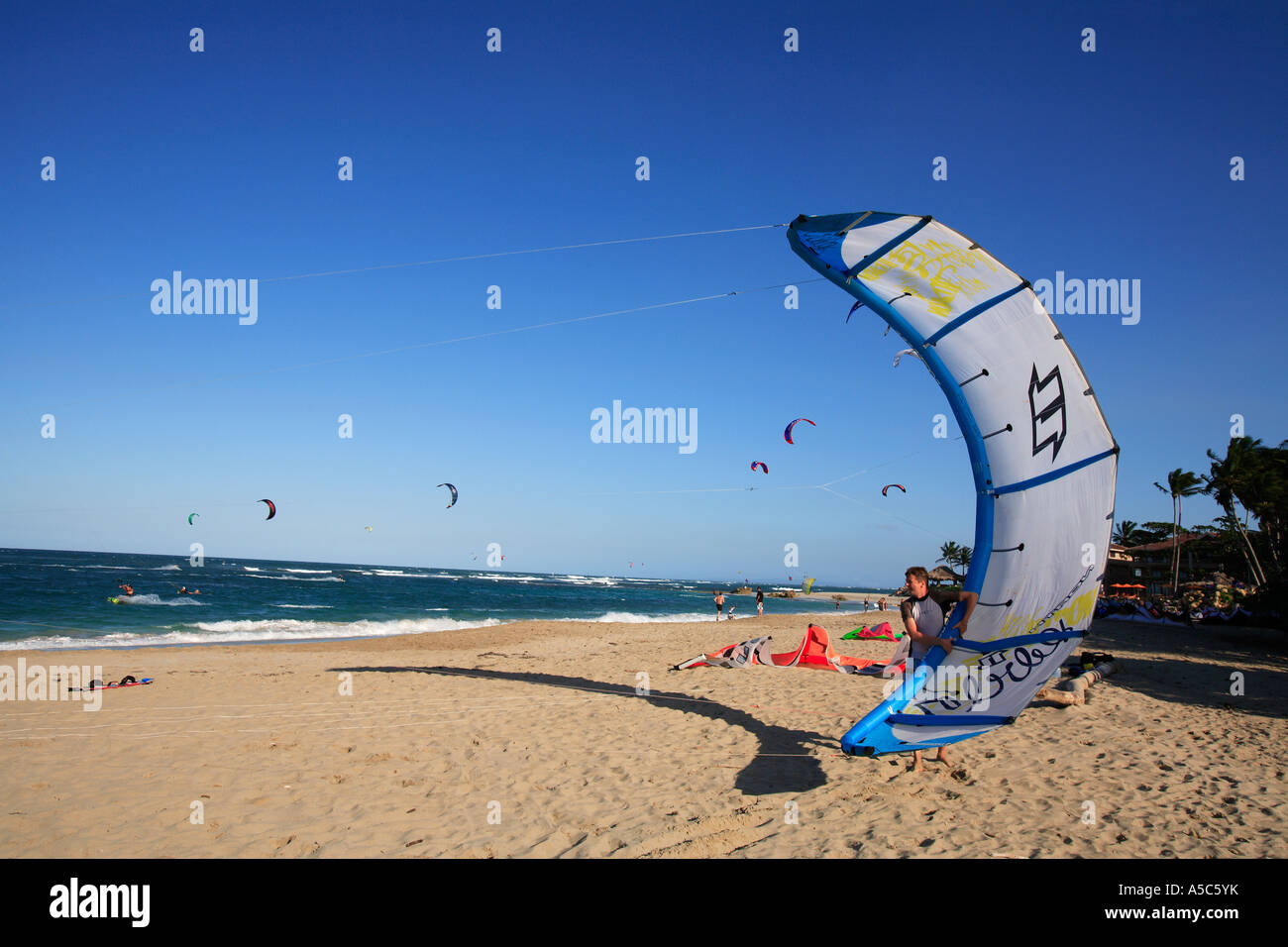 caribbean dominican republic north kite surfing on cabarete beach Stock ...