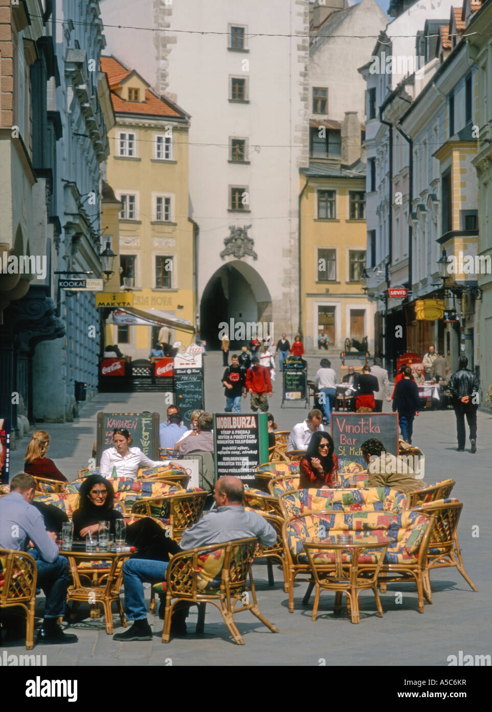 Bratislava, Slovakia. People at cafe tables in Michalska street Stock ...