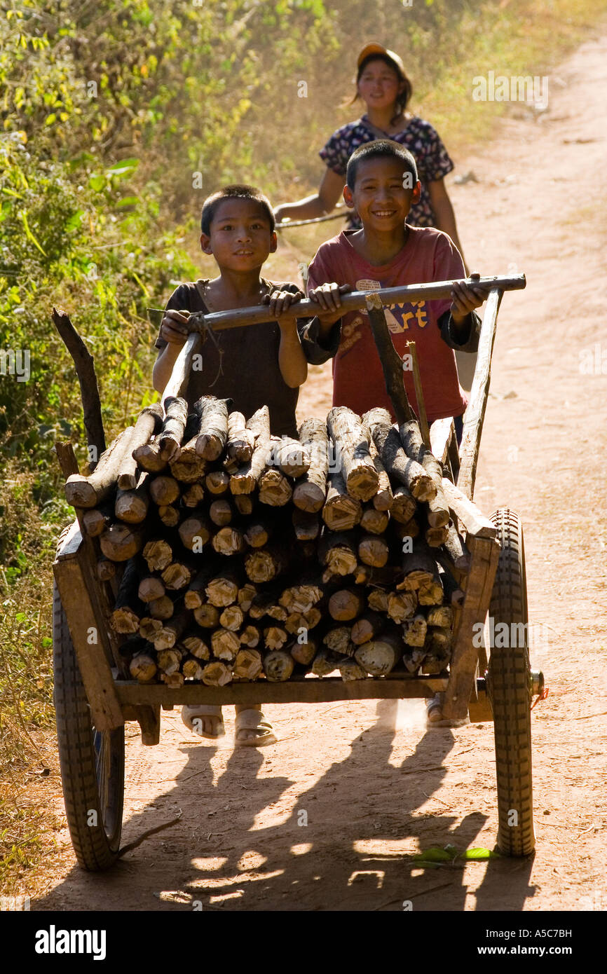 Boys Push a Cart Filled with Cut Wood near Udomxai or Muang Xai Laos ...