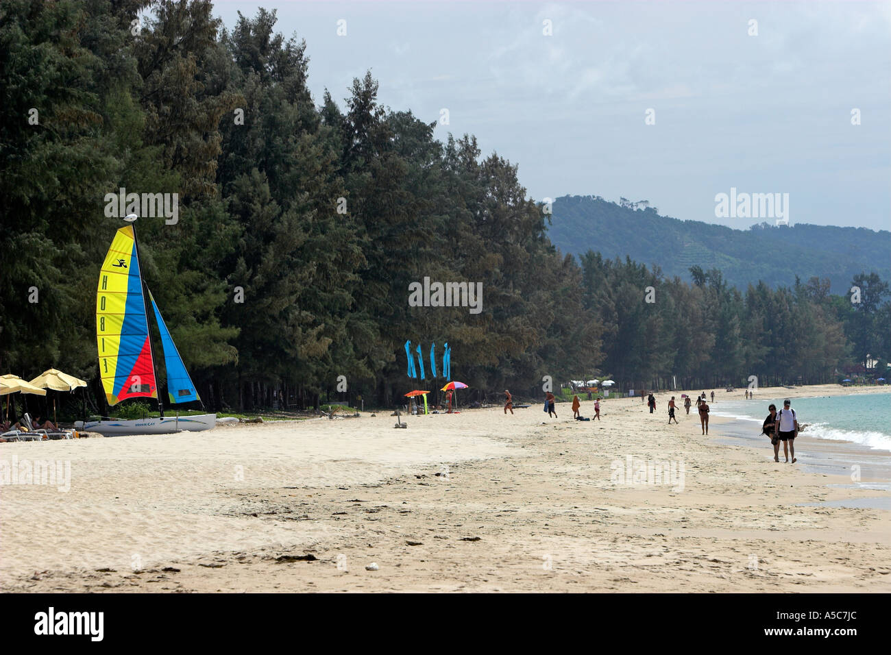 Brightly coloured Hobie Cat sails on Phra Ae Long Beach Ko Lanta island ...