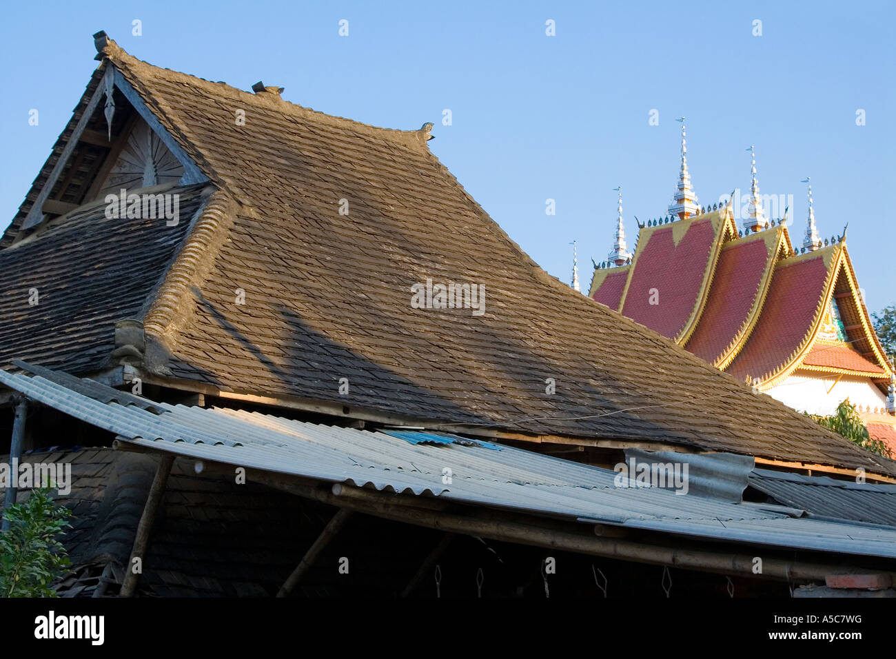 Traditional Dai Houses and Buddhist Temple Jinghong China Stock Photo ...