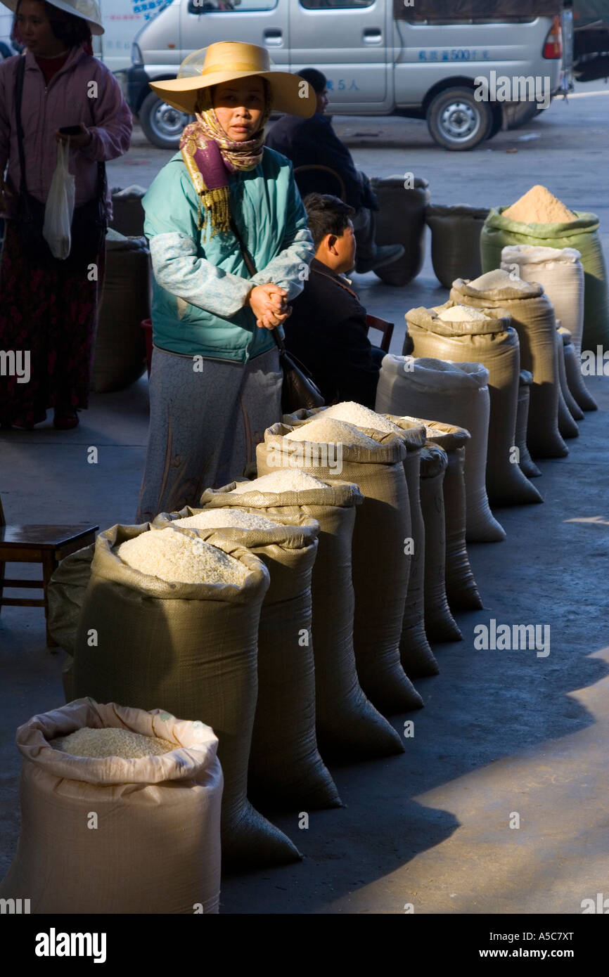 Bags of Uncooked White Rice for Sale at Market Menghai China ...