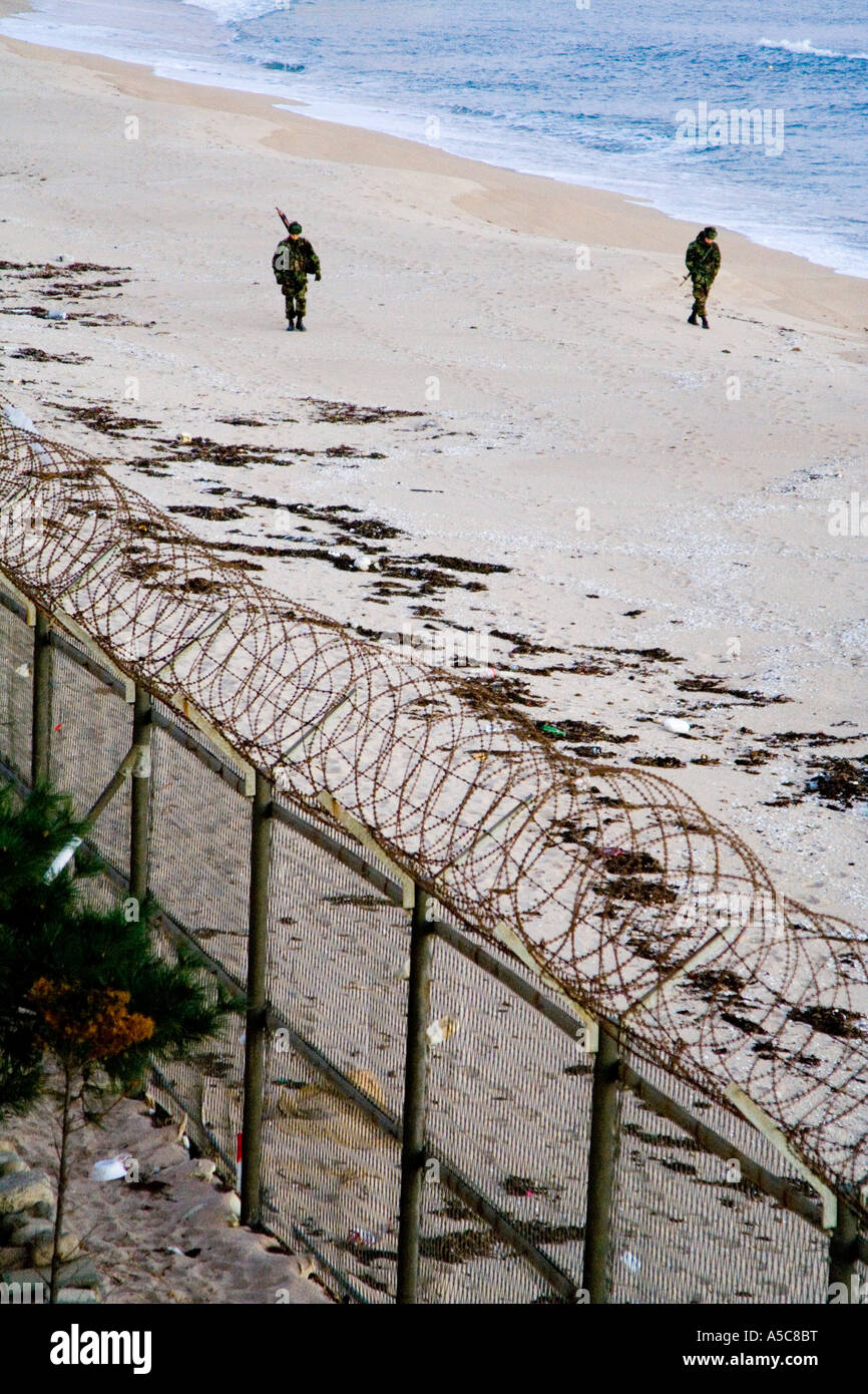 Korean Army Soldiers Marching Beach Patrol Near North Korean Border ...