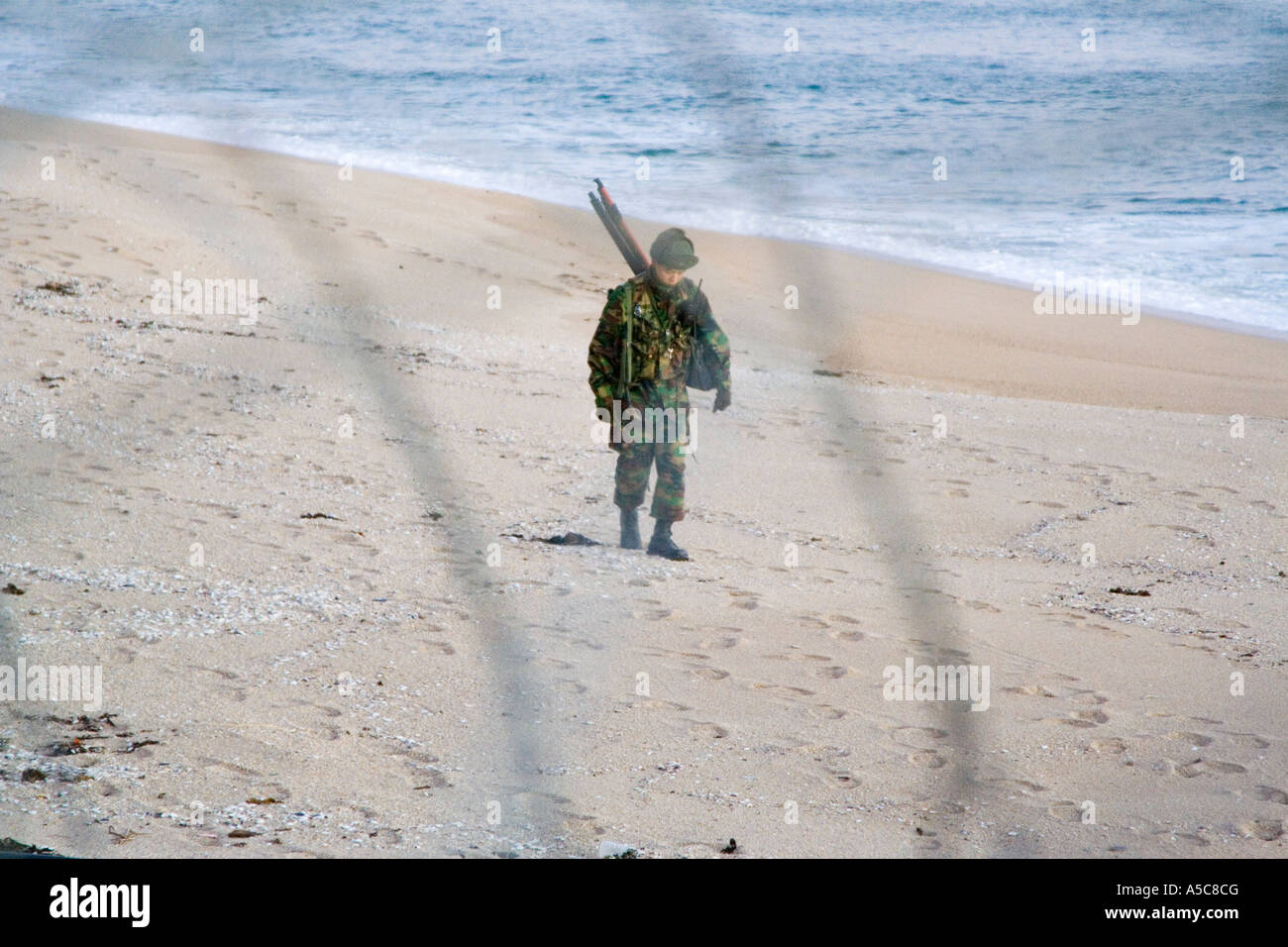 Korean Army Soldiers Marching Beach Patrol Near North Korean Border ...