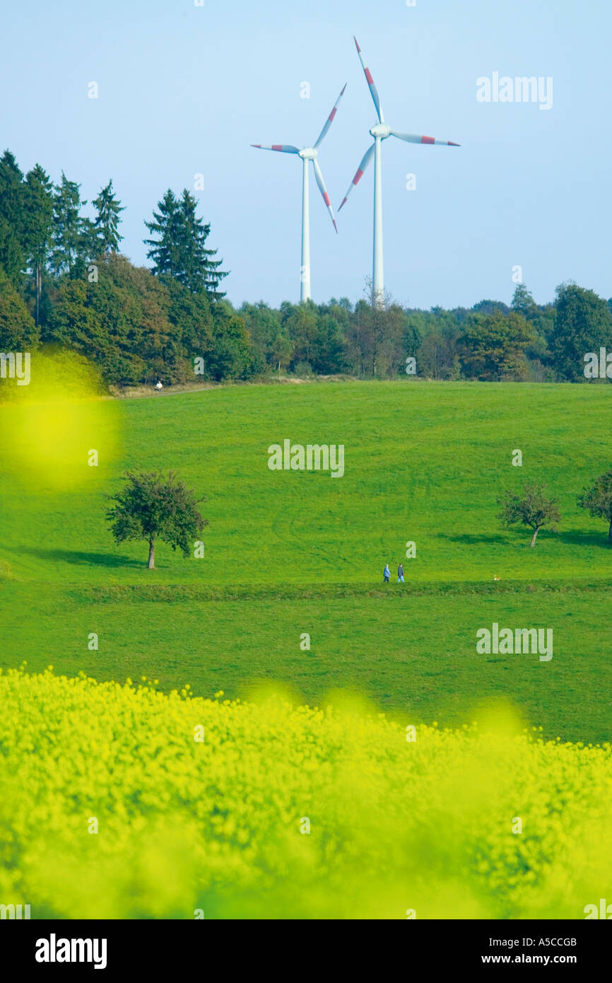 Wind turbines in field Stock Photo - Alamy