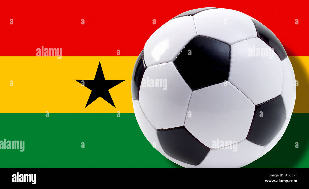 Soccer ball in front of Ghana flag, close-up Stock Photo - Alamy