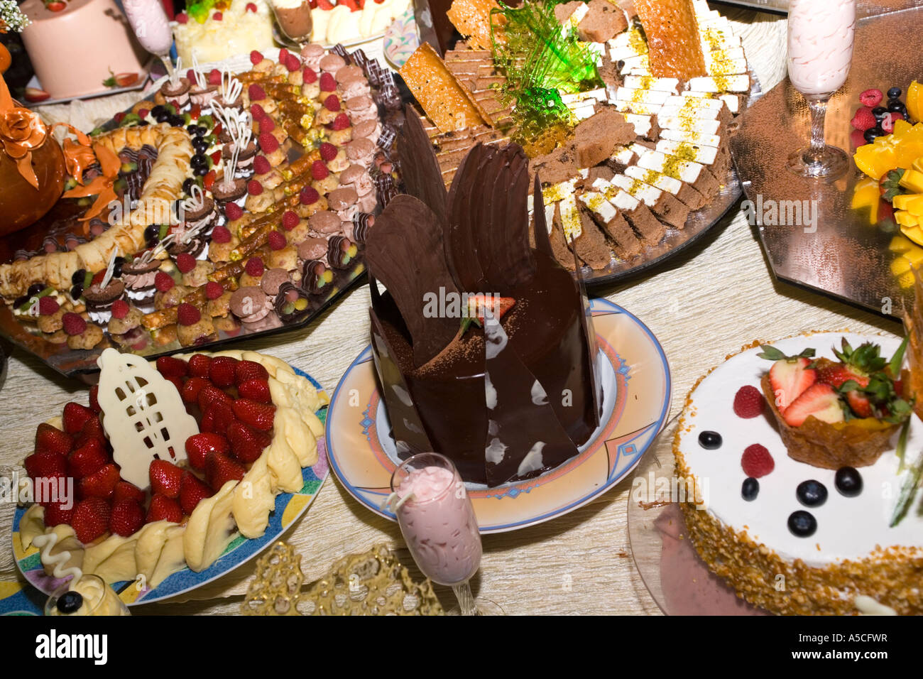 Desserts with chocolate center piece Stock Photo - Alamy