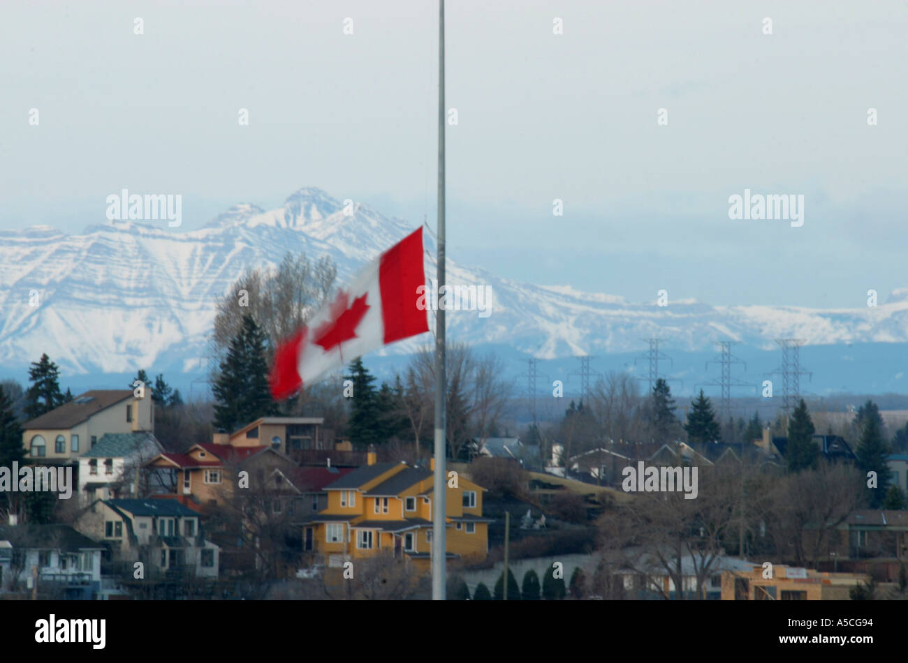 Canadian Flag. Calgary Alberta Canada with a view of the Canadian ...