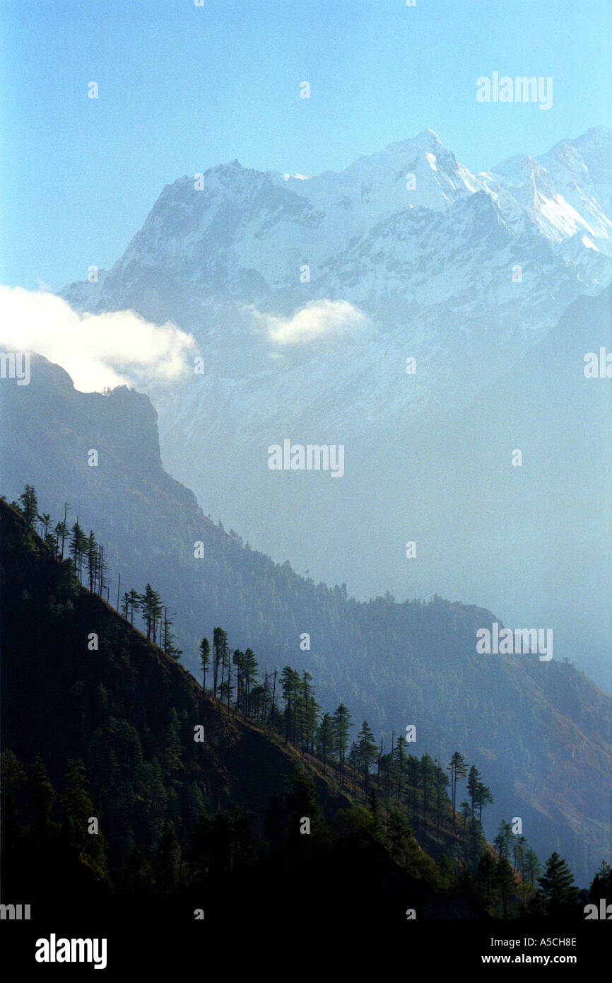 The snow capped peaks of the Manasulu Massif viewed from the Annapurna ...