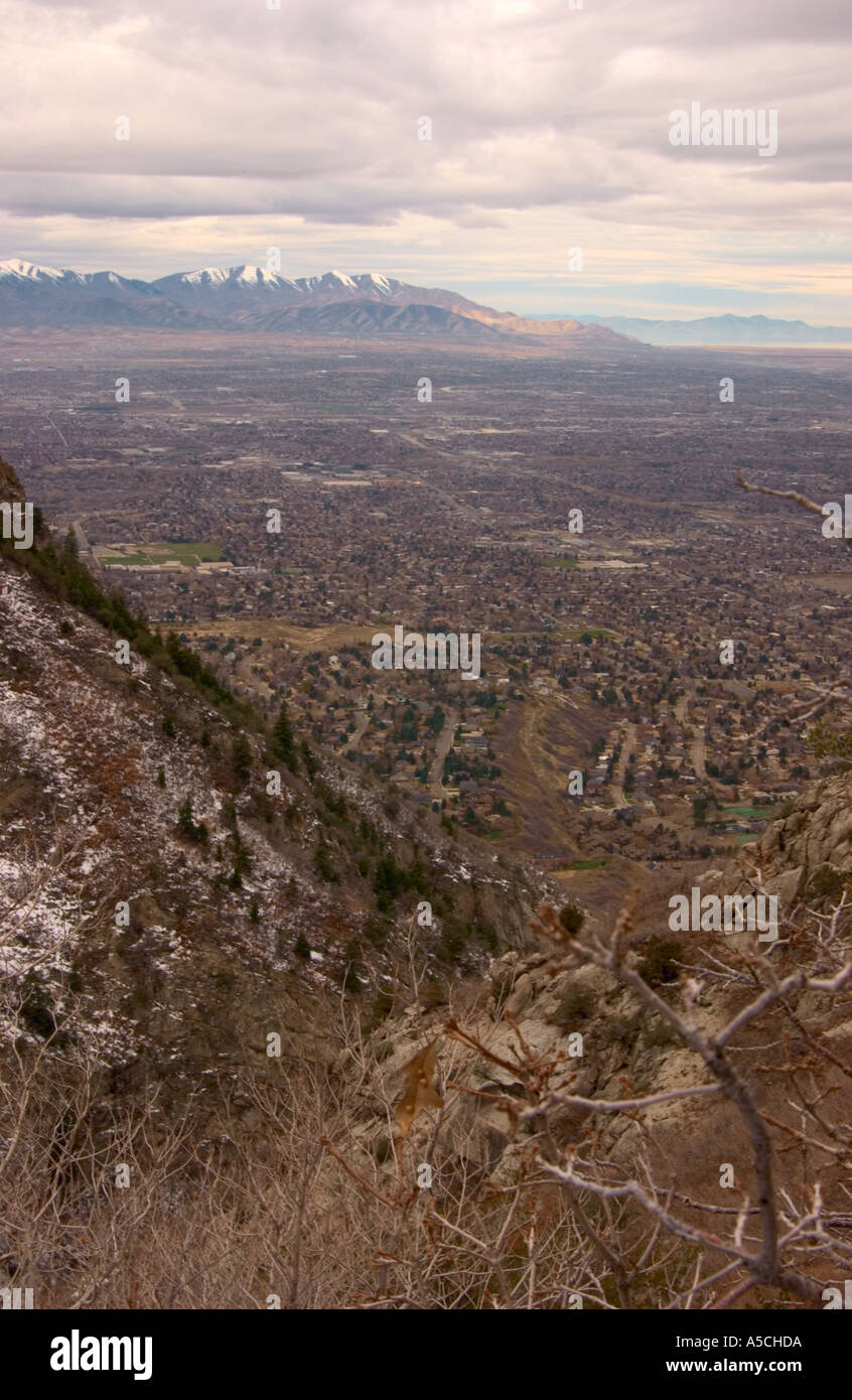 A color vertical image looking down into Salt Lake Valey Stock Photo ...