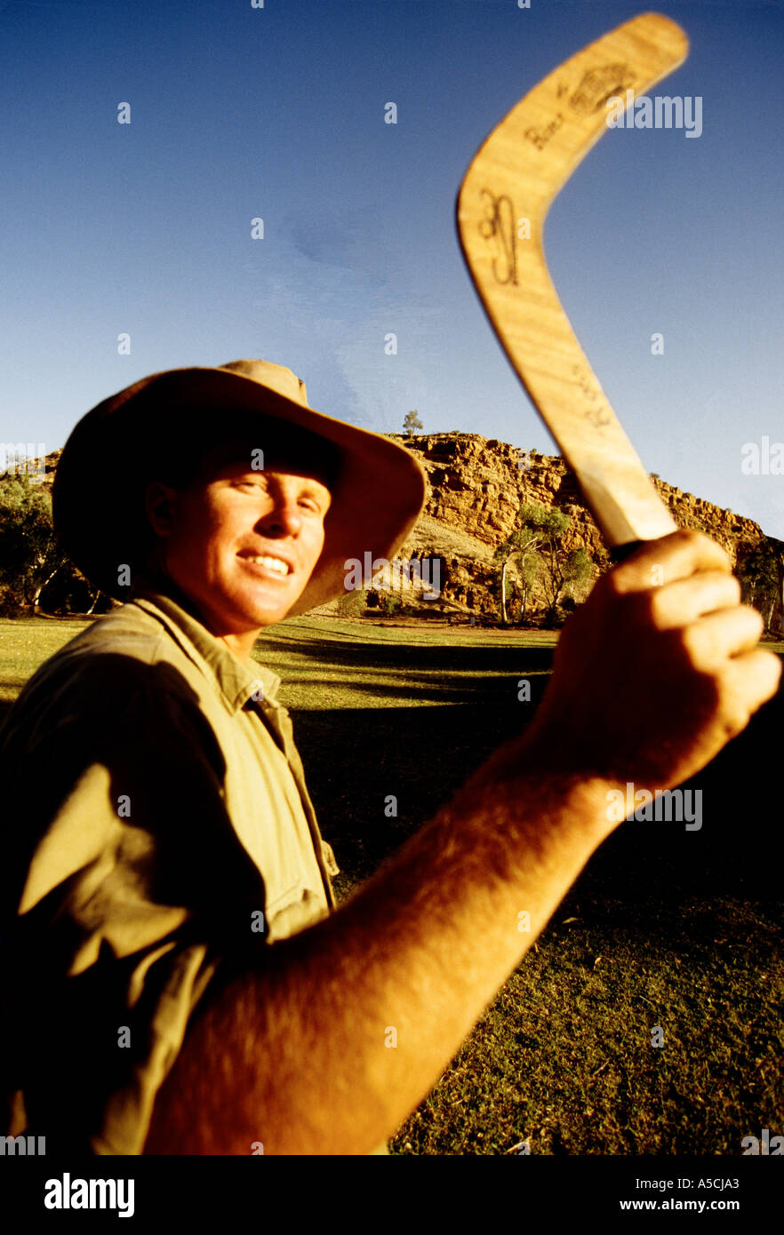 Alice Springs Australia Boomerang thrower in the outback Stock Photo ...