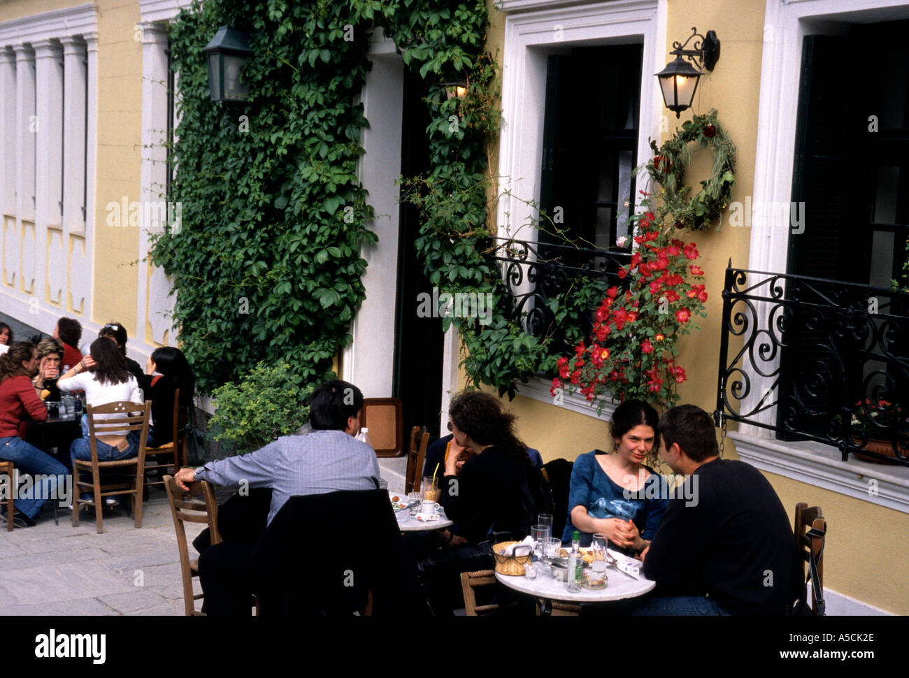 Athens Greece Sidewalk tables of a taverna in the Plaka Stock Photo - Alamy