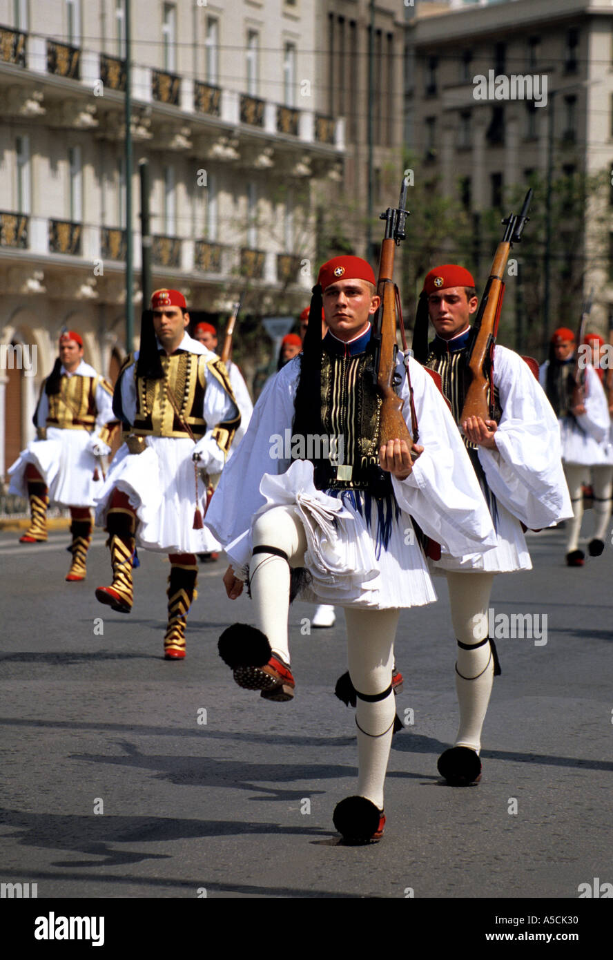 Athens Greece Ceremonial Guards marching to Syntagma Square Stock Photo ...