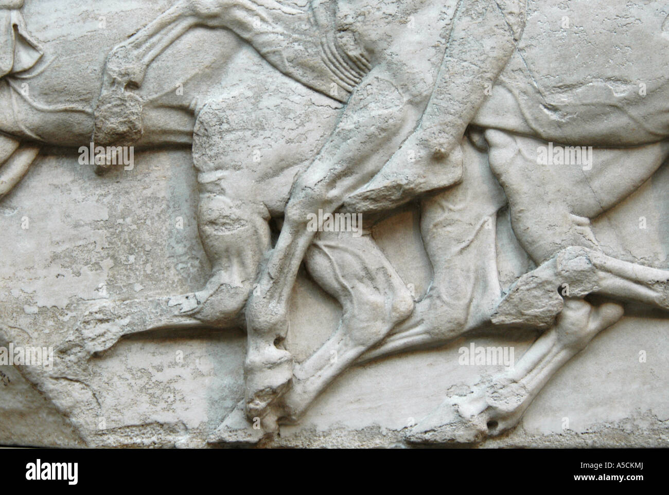 Detail of the famous Elgine’s marble frieze from Parthenon in the British Museum in London, UK ...