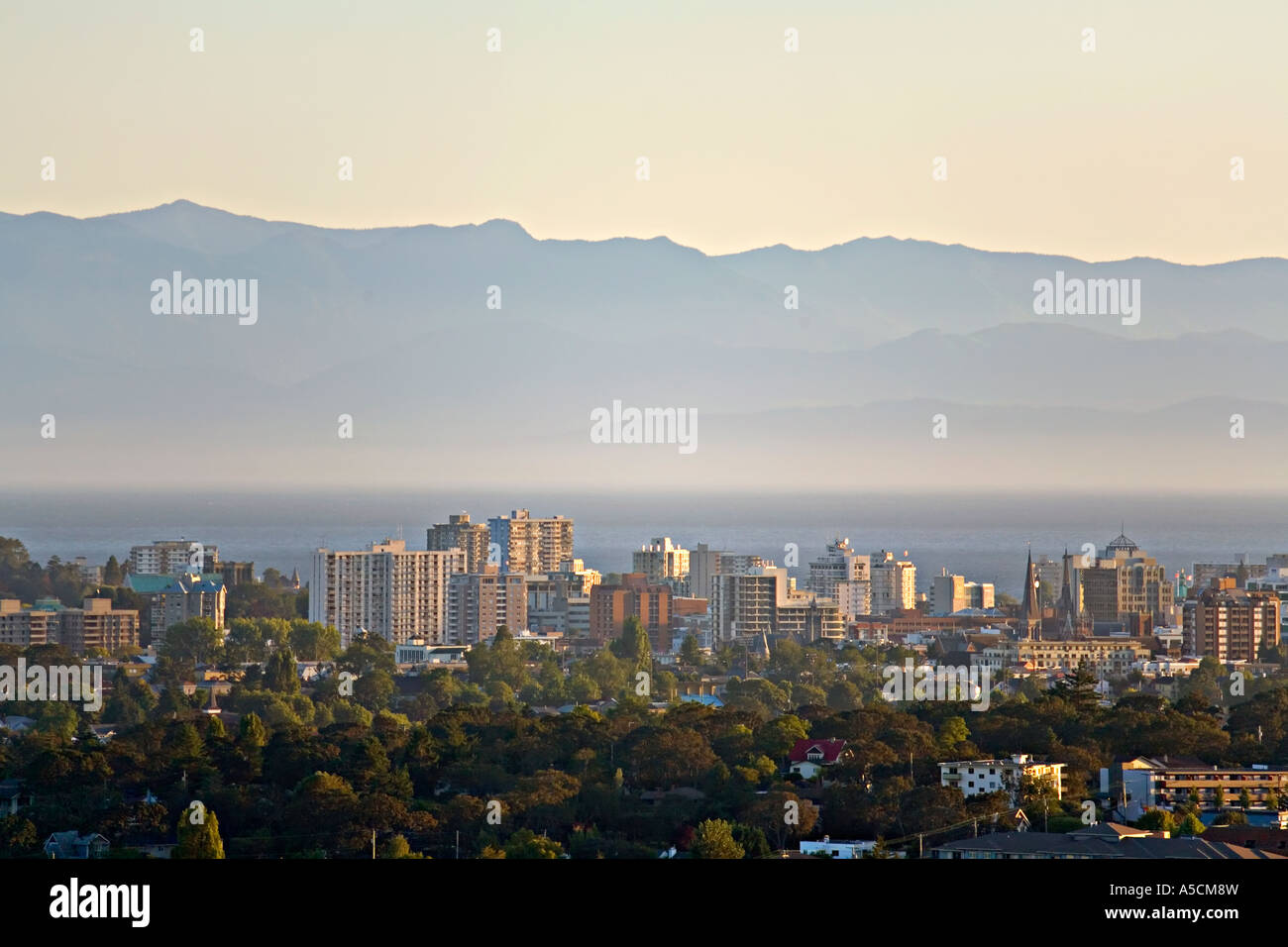 Inversion fog layer over city of Victoria Canada Stock Photo - Alamy