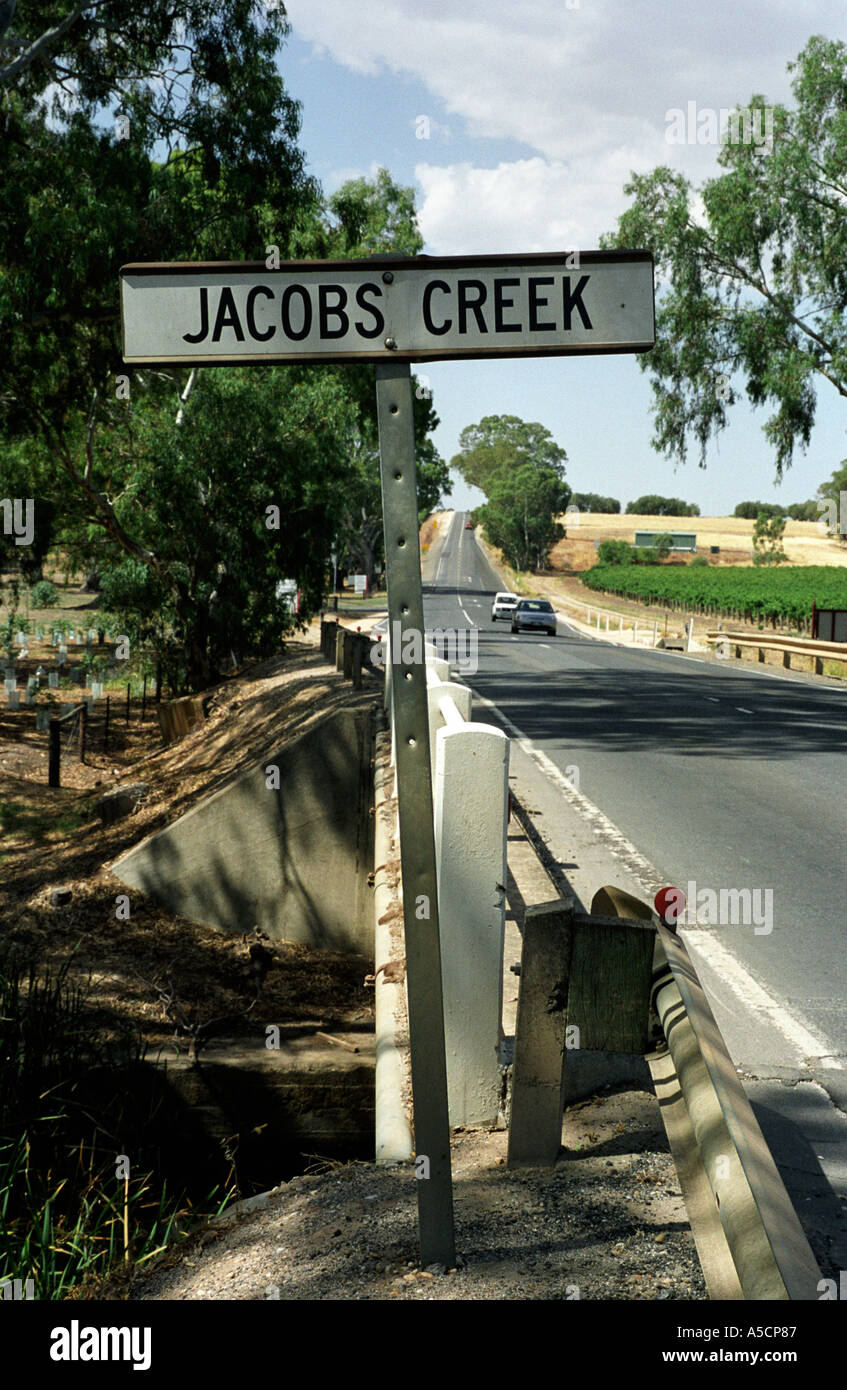 The Jacobs Creek road sign in the Barossa Valley wine region South ...