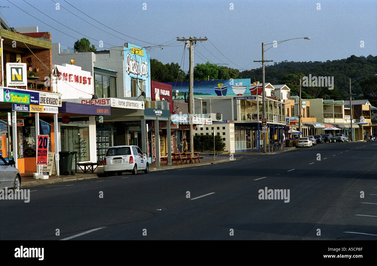 The main street in Lorne Victoria Australia on the Great Ocean Road ...