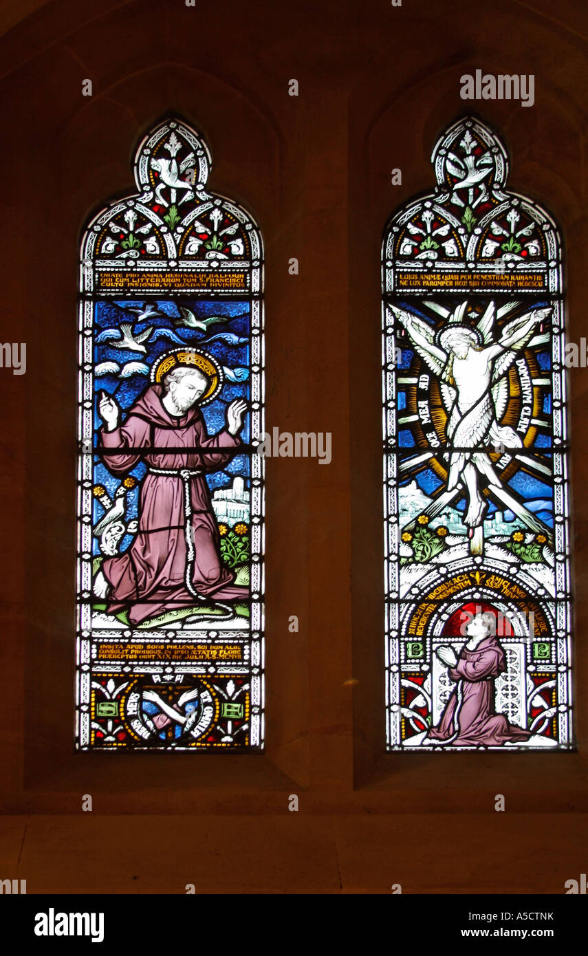 Pair of Stained glass windows depicting stigmata of St. Francis and his ...
