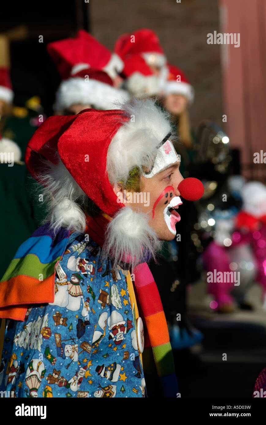 Portrait of a man clown,Christmas parade in downtown of Dallas Stock ...