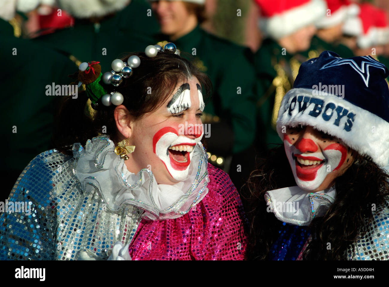 Portrait of women clowns,Christmas parade in downtown of Dallas Stock ...