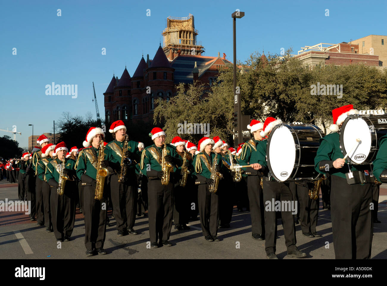 Band playing drums and saxophones during a Christmas parade Stock Photo ...