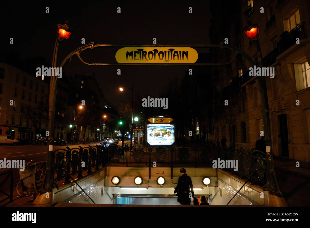 Paris Metro entry at night Stock Photo - Alamy
