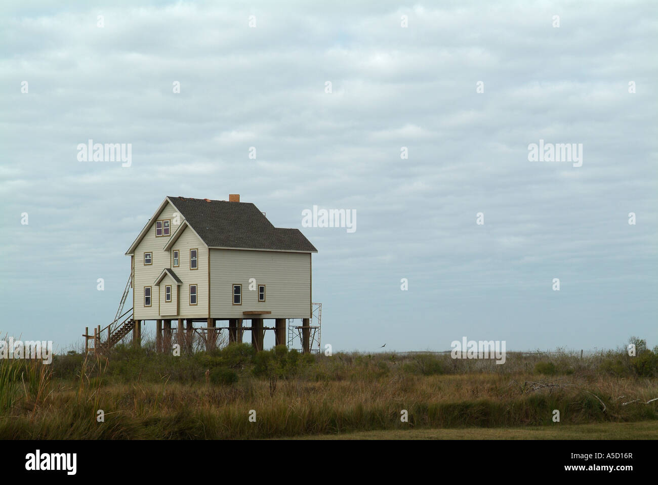 Typical pile wood house in Bolivar Peninsula Stock Photo - Alamy