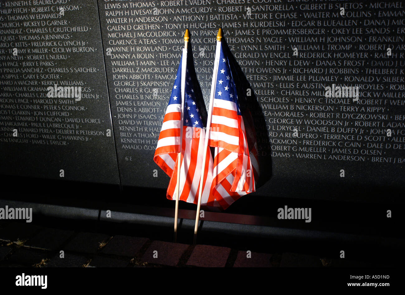Vietnam Memorial wall with two american flags Washington DC North ...